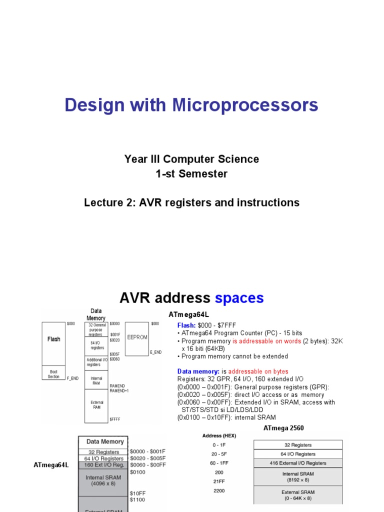 Design With Microprocessors: Year III Computer Science 1-st Semester Lecture 2: AVR Registers ...