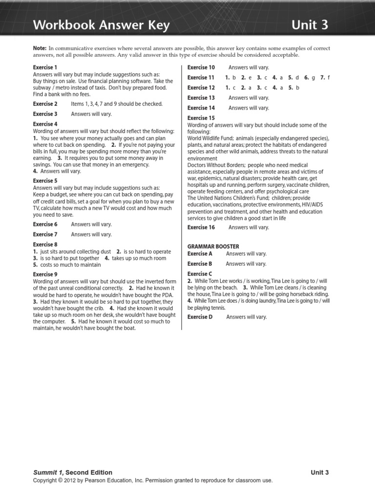Workbook Answer Key Unit 3: Summit 1, Second Edition | PDF | Emergency ...