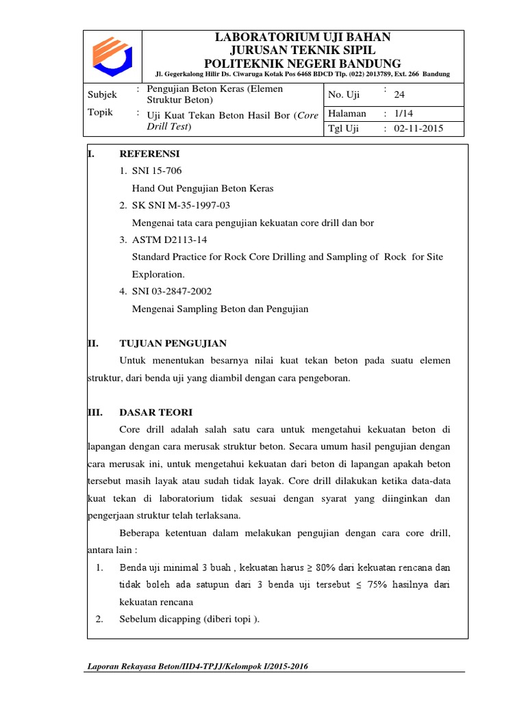 Uji Kuat Tekan Beton Core Drill | PDF