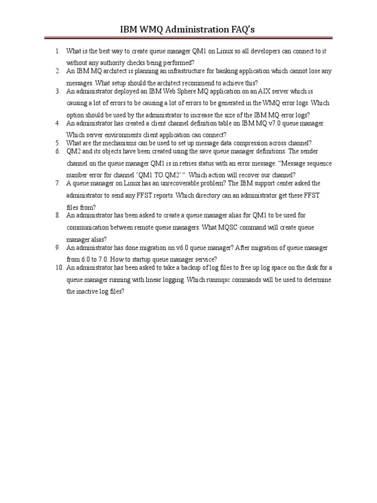 IBM WMQ Admin FAQ: Key Solutions | PDF | Business | Computers