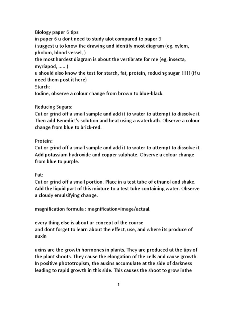 Biology Paper 6 Tips | PDF | Auxin | Plants