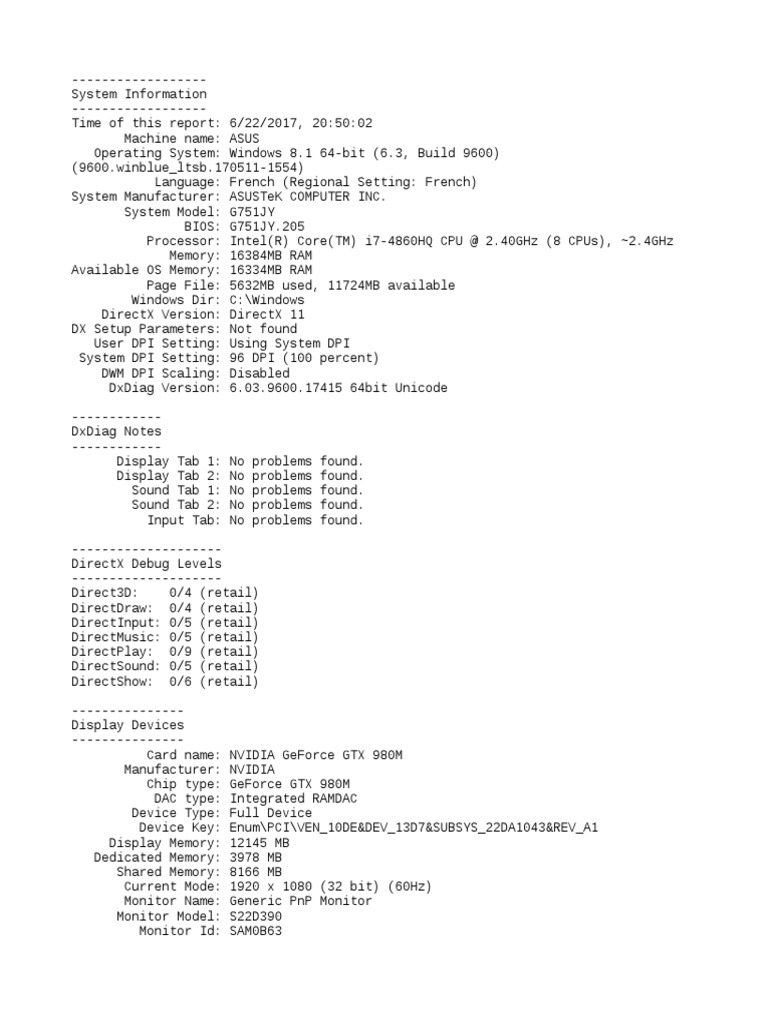DX Diag | PDF | Device Driver | Computer Hardware