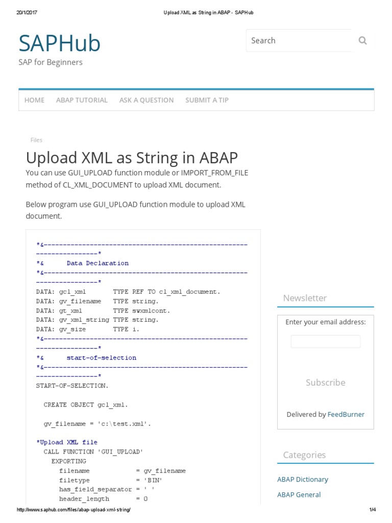 Upload XML As String in ABAP - SAPHub | PDF | Xml | Computer Engineering