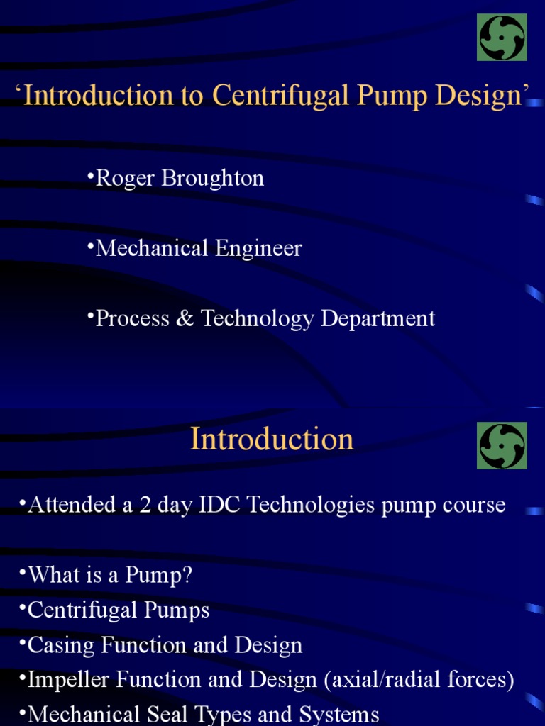 Introduction To Centrifugal Pump Design': - Roger Broughton ...