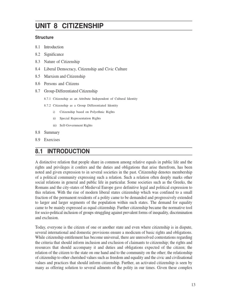 Unit 8 Citizenship Structure Pdf Citizenship Ideologies
