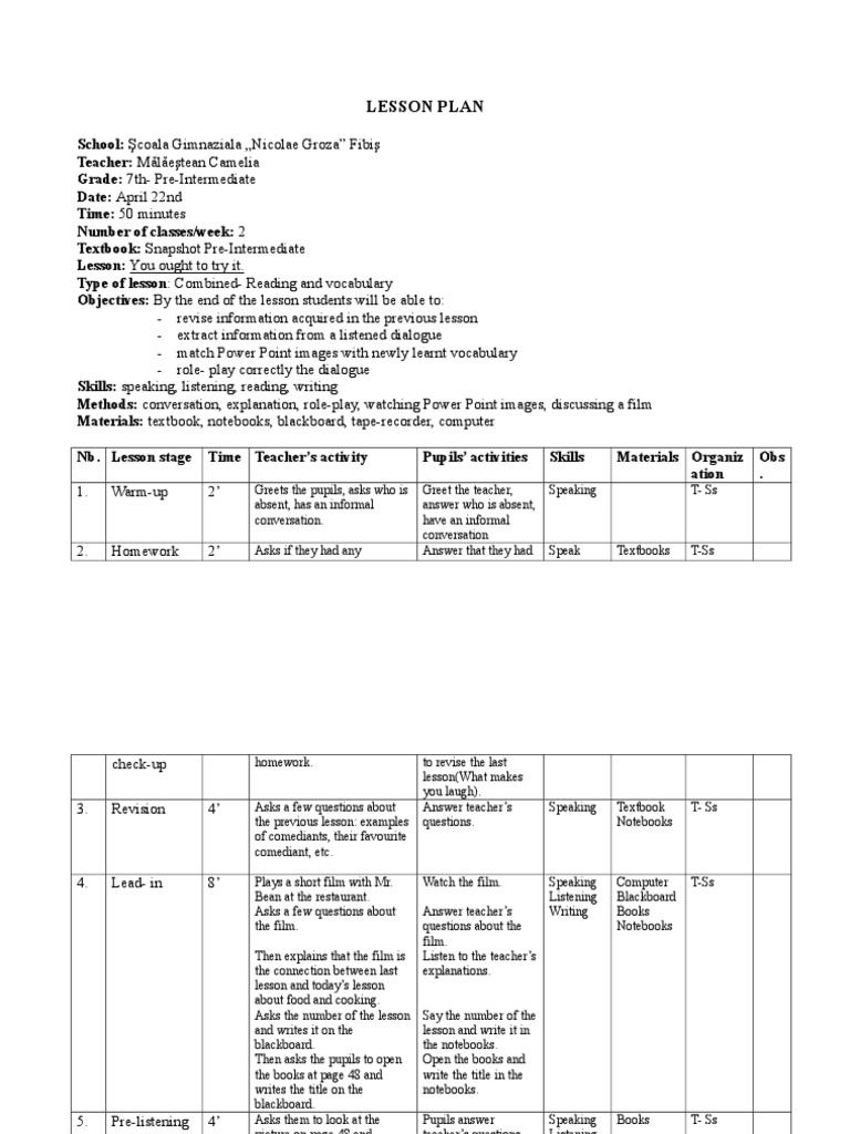 29 Lesson Plan | PDF | Lesson Plan | Vocabulary