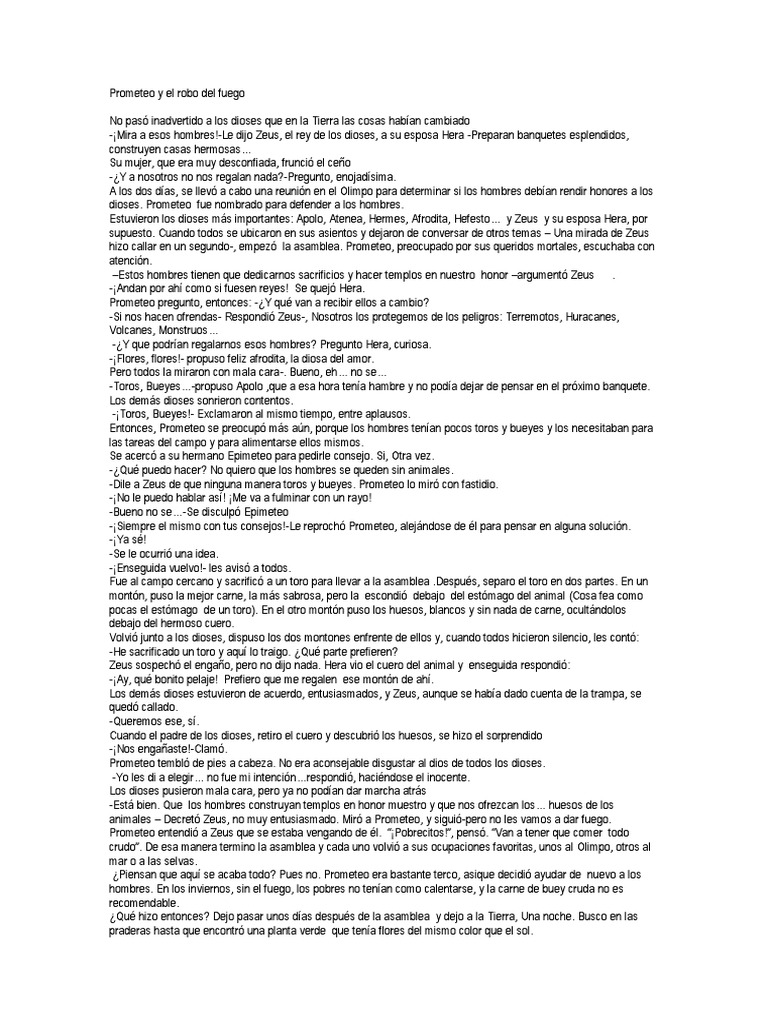 Prometeo y El Robo Del Fuego | PDF | Prometeo | Hera