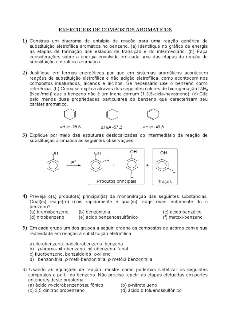 Exercicios de Compostos Aromaticos | PDF | Aromaticidade | Benzeno