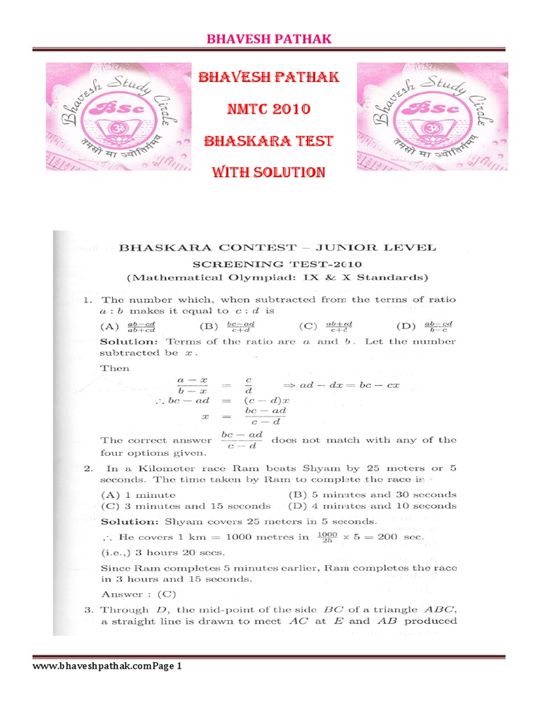 Bhavesh Pathak: NMTC 2010 Solutions | PDF