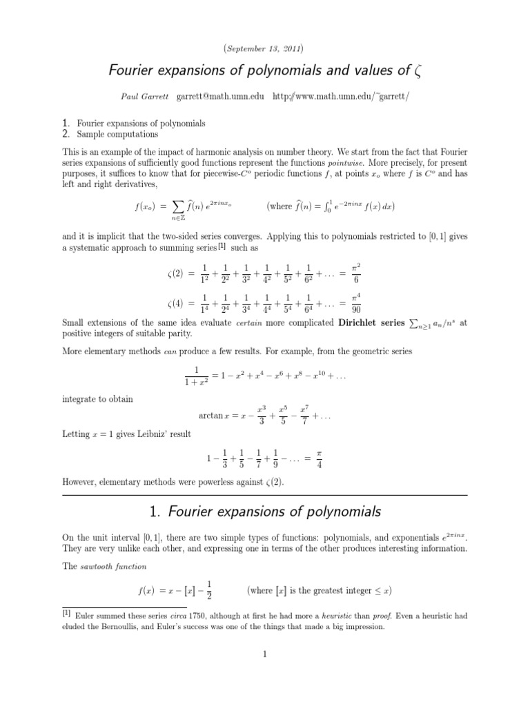 Fourier expansions of polynomials and values of ζ | PDF | Fourier Series | Integral