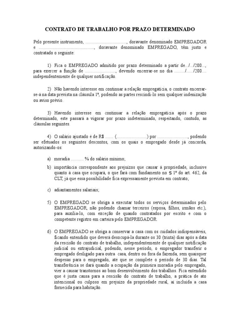 Contrato de Trabalho Prazo Determinado | PDF