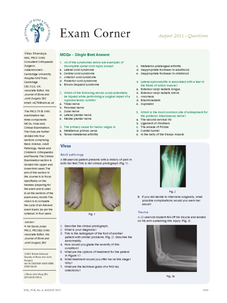 Exam Corner: Mcqs - Single Best Answer | PDF | Musculoskeletal System ...