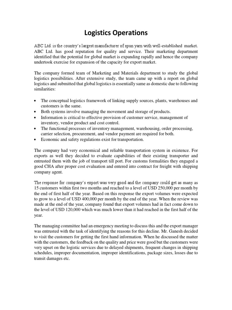 Case Study Logistics | Download Free PDF | Logistics | Warehouse