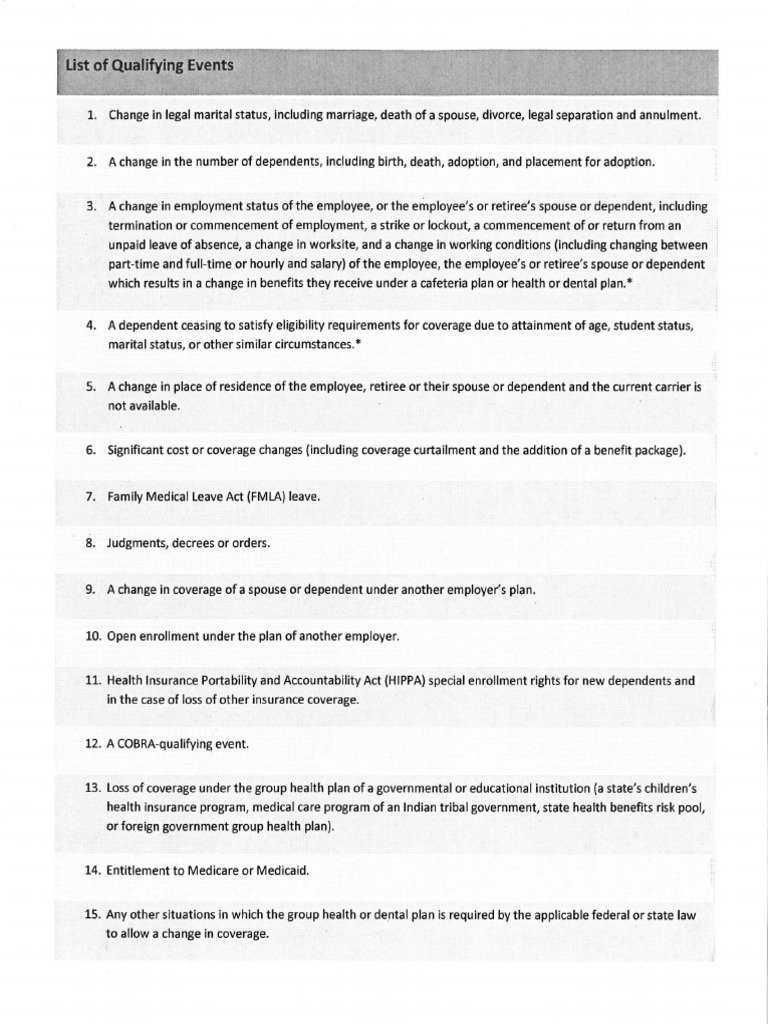 Qualifying Event Cheat Sheet | PDF