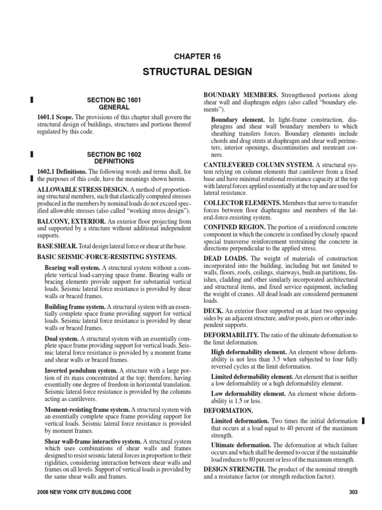 Structural Design: 2008 New York City Building Code 303 | PDF