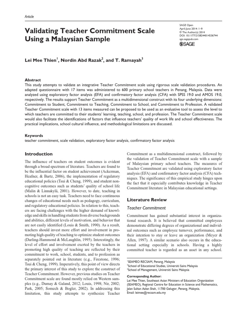 Validating Teacher Commitment Scale Using A Malaysian Sample | PDF ...