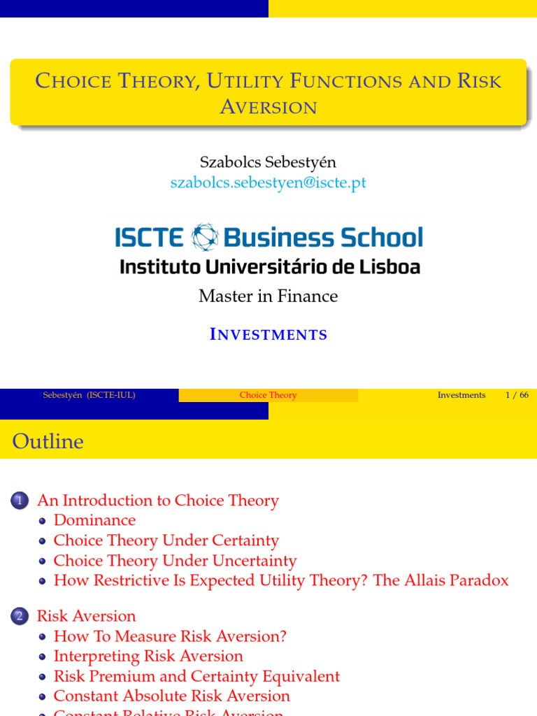 02 Utility Functions and Risk Aversion Coefficients Slides | PDF | Risk ...