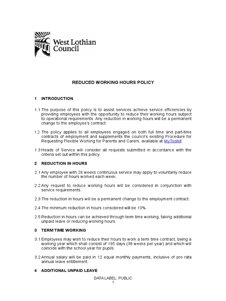 Reduced Working Hours Policy | Working Time | Employment