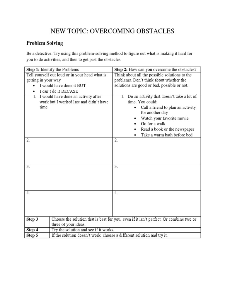New Topic: Overcoming Obstacles: Problem Solving | PDF