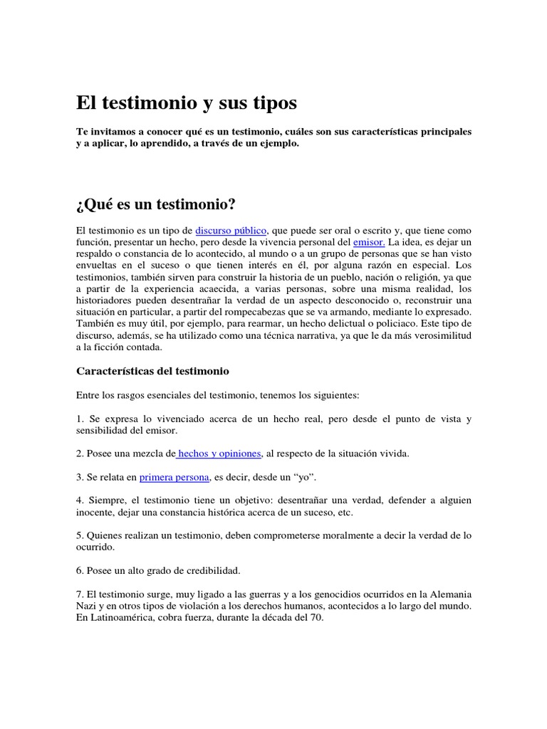 El Testimonio y Sus Tipos PDF | PDF | Testimonio | Verdad