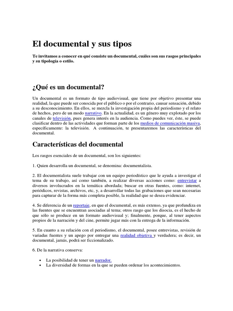 El Documental y Sus Tipos | PDF | Documental | Periodismo