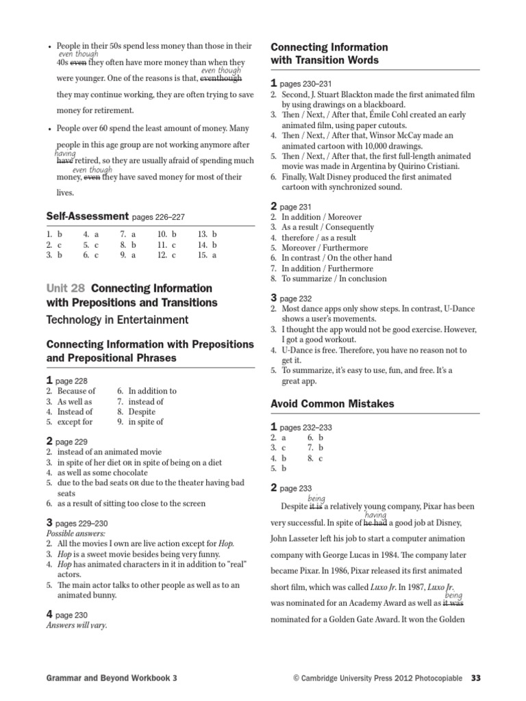 Workbook Answer Keys Unit 28 | PDF | Animation | Pixar