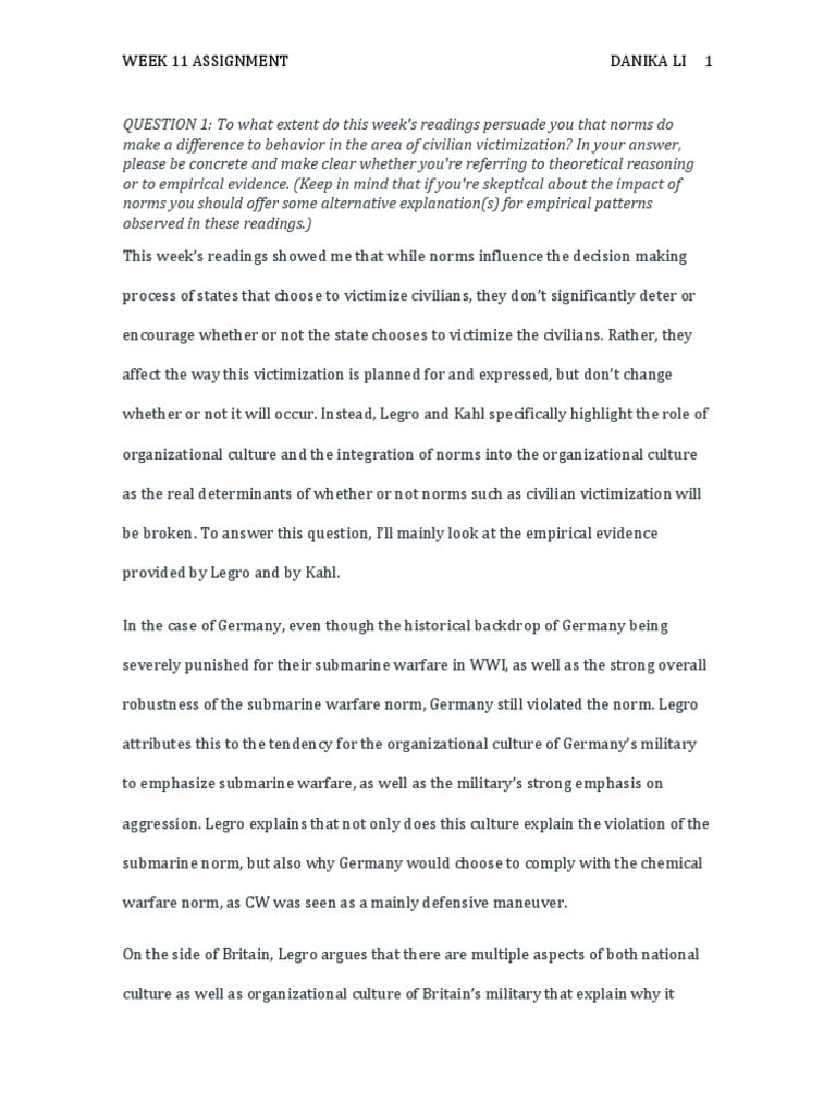 Week 11 Assignment Danika Li 1 | Download Free PDF | Norm (Social) | Organizational Culture