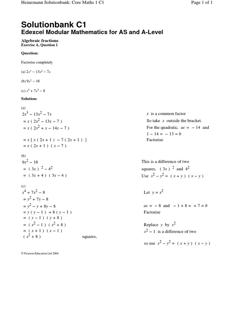 Solutionbank C1: Edexcel Modular Mathematics For AS and A-Level | PDF | Quadratic Equation ...