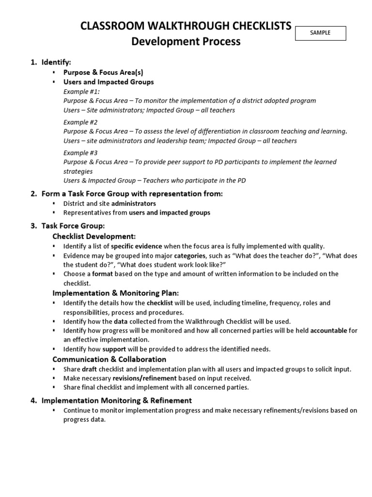 Classroom Walkthrough Development Checklist | PDF | Teachers | Classroom Management