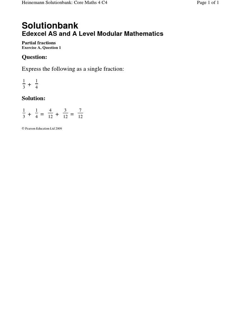 Solutionbank: Edexcel AS and A Level Modular Mathematics | PDF | Fraction (Mathematics ...