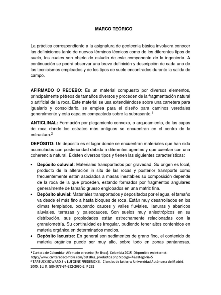 Marco Teórico Geotecnia | PDF | Suelo | Roca (geología)