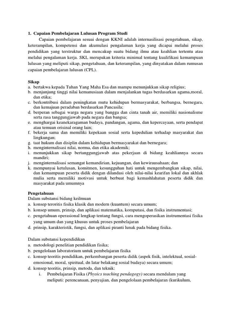 Capaian Pembelajaran Lulusan Program Studi | PDF