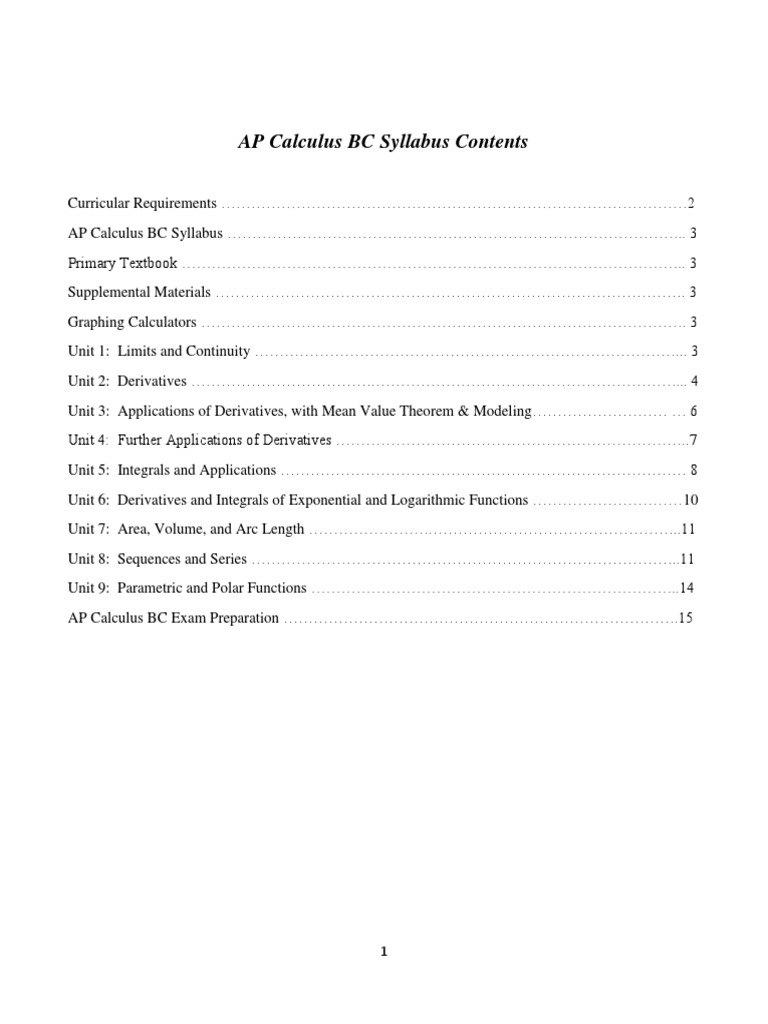 Ap Calculus BC Syllabus | PDF | Derivative | Series (Mathematics)