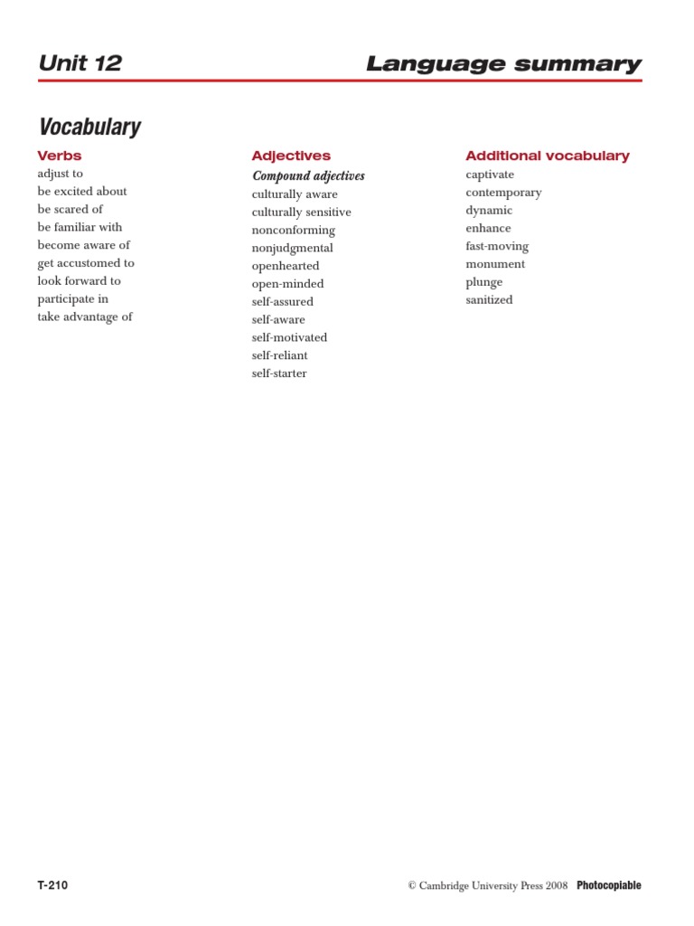 Passages2e Level1 Unit12 Language Summary | PDF