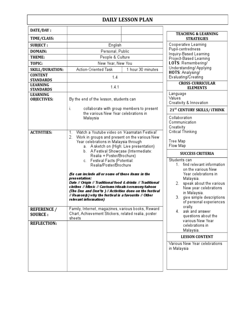 Daily Lesson Plan: Reference / Source: Reflection | Download Free PDF ...