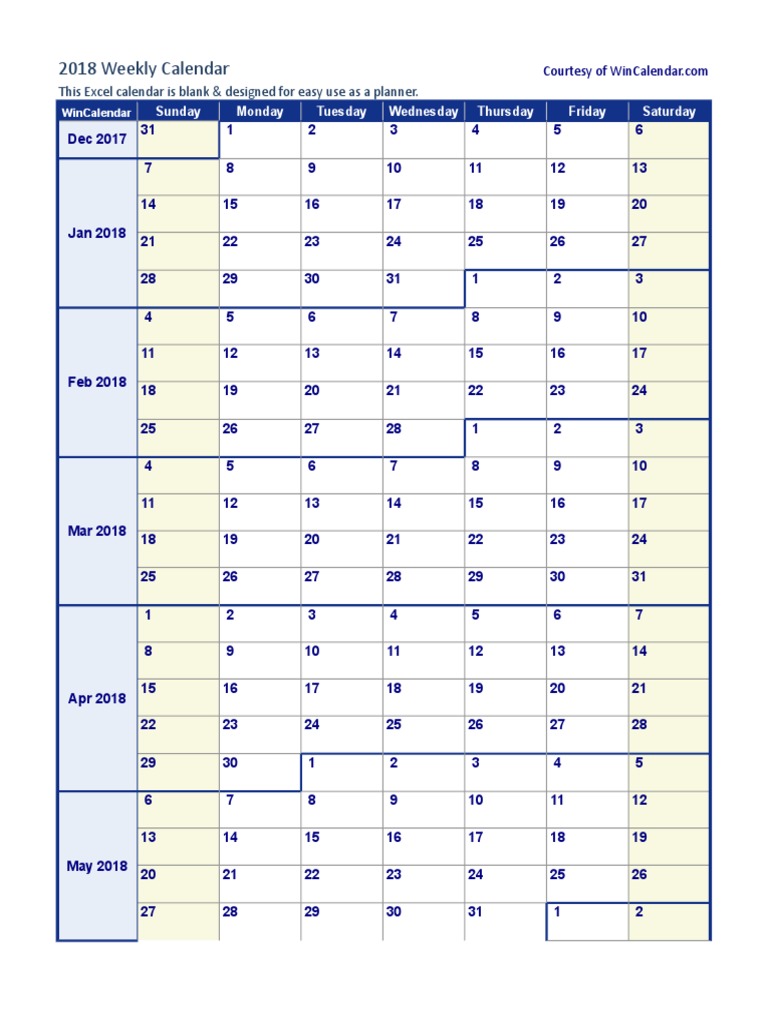 2018 Weekly Calendar | PDF