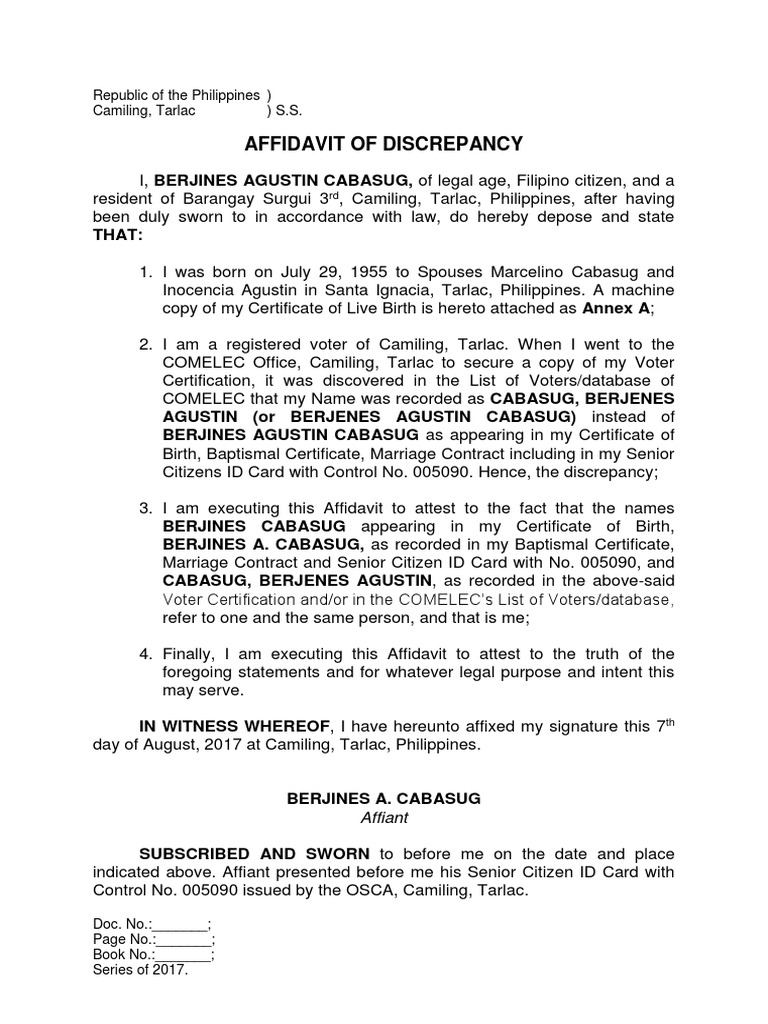 Affidavit of Name Discrepancy | PDF | Law