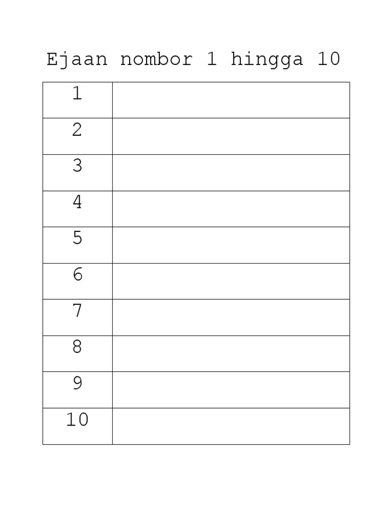 Ejaan Nombor 1 Hingga 100-Kosong | PDF