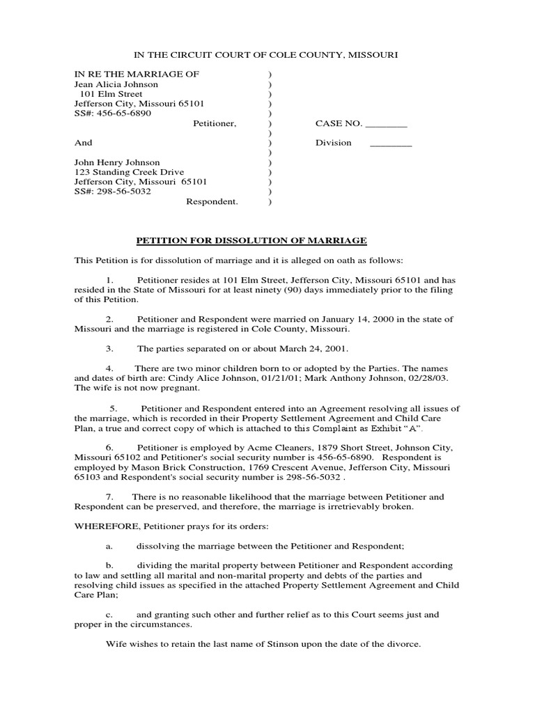 Petition For Dissolution of Marriage | PDF | Divorce | Notary Public