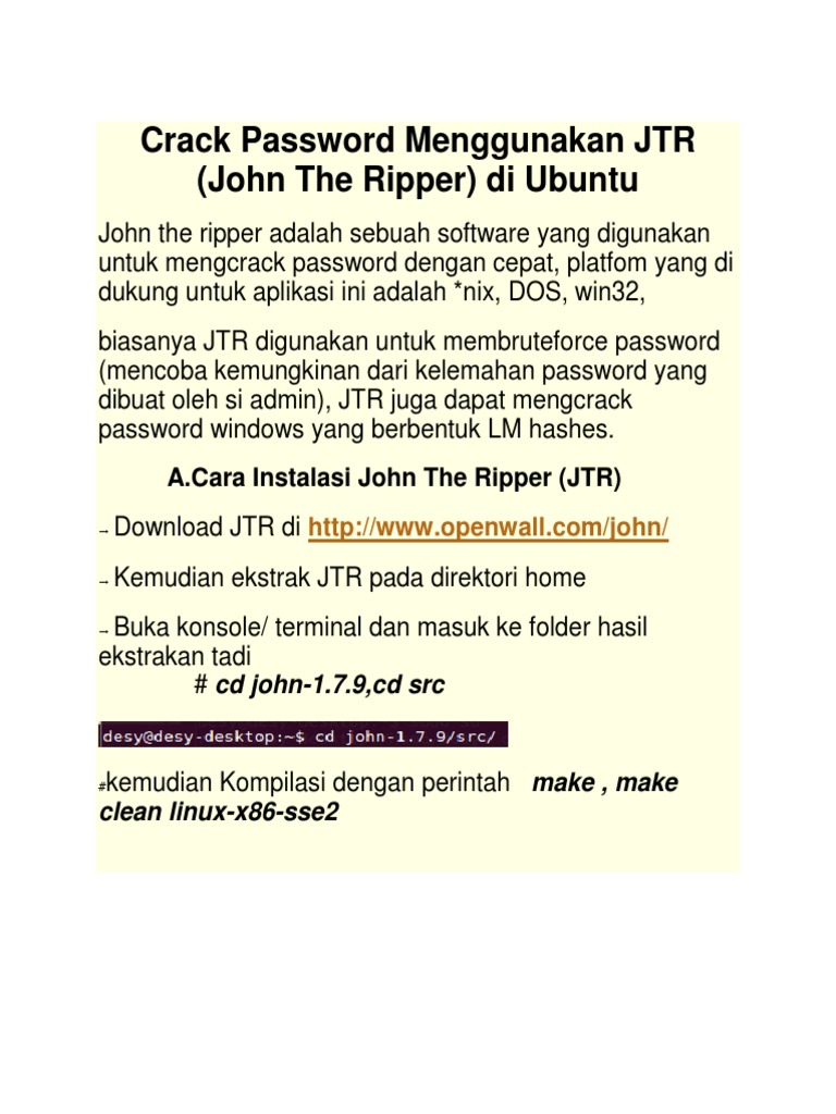 Cracking Passwords Using JTR (John The Ripper) on Ubuntu | PDF