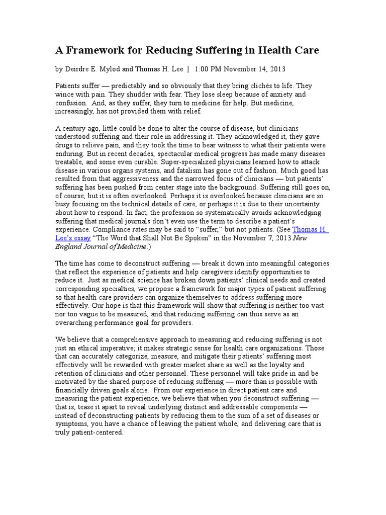 A Framework For Reducing Suffering in Health Care | PDF | Suffering ...