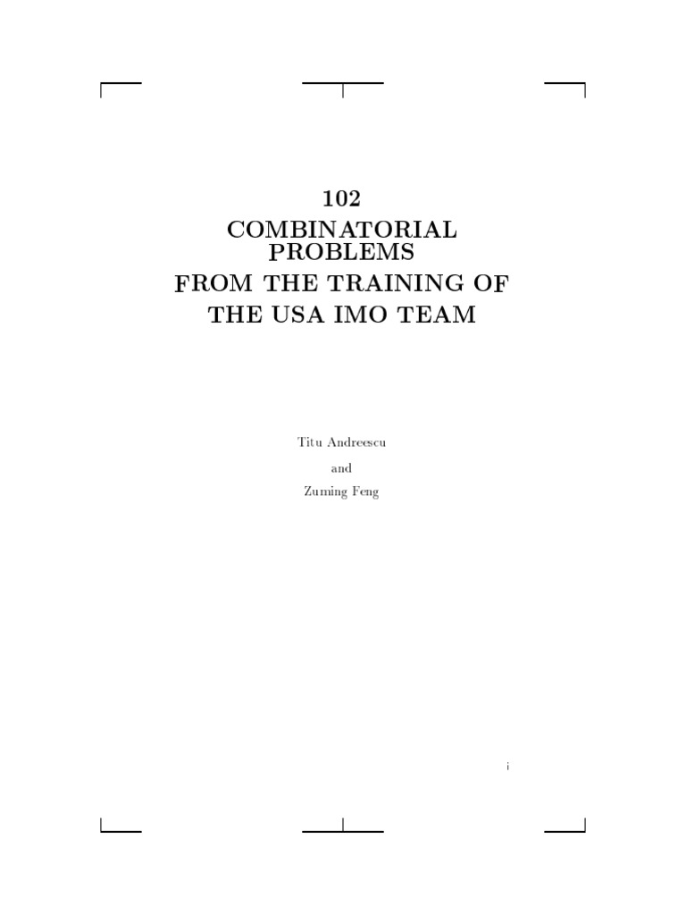 102 Combinatorial Problems by Titu Andreescu & Zuming Feng PDF | PDF