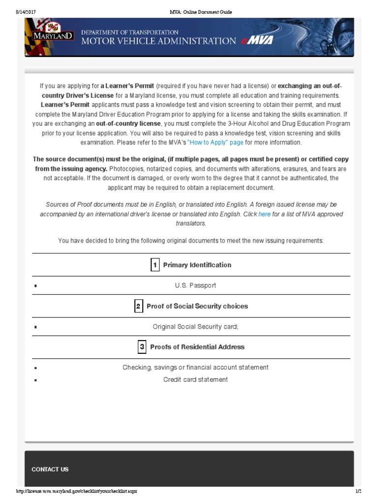 MVA- Online Document Guide | Driver's License | Government And Personhood