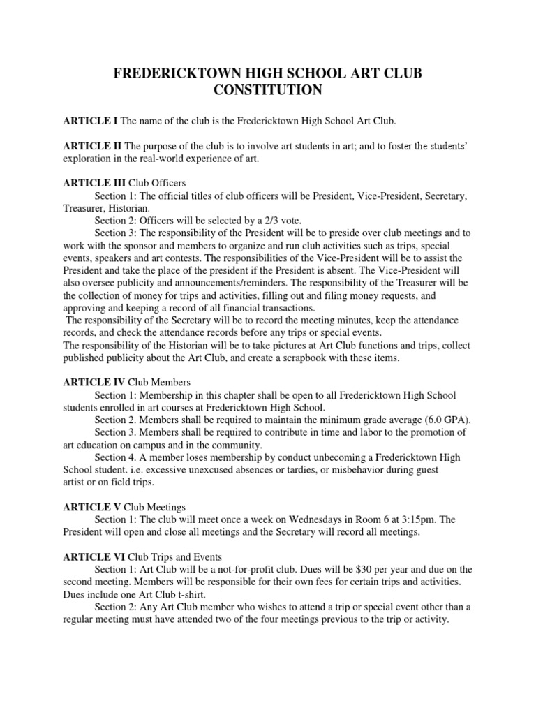 Art Club Constitution | PDF | Impeachment | Fee