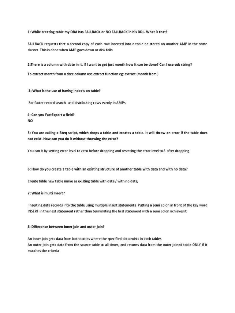 Teradata Interview Questions | PDF | Database Index | Array Data Structure