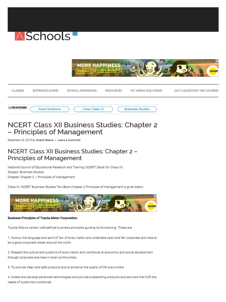 NCERT Class XII Business Studies - Chapter 2 - Principles of Management ...