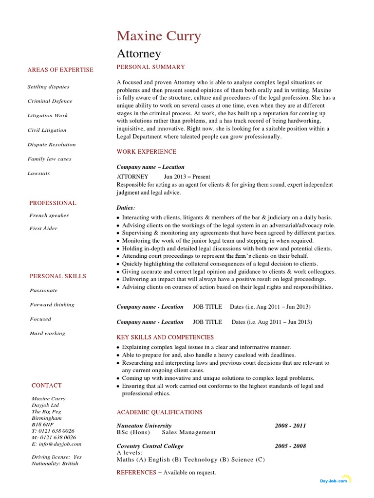 Attorney Resume Example | Download Free PDF | Lawsuit | Lawyer