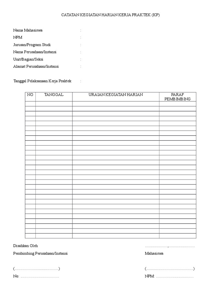 Catatan Kegiatan Harian Kerja Praktek | PDF