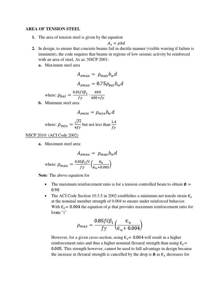 Area of Tension Steel | PDF | Strength Of Materials | Beam (Structure)