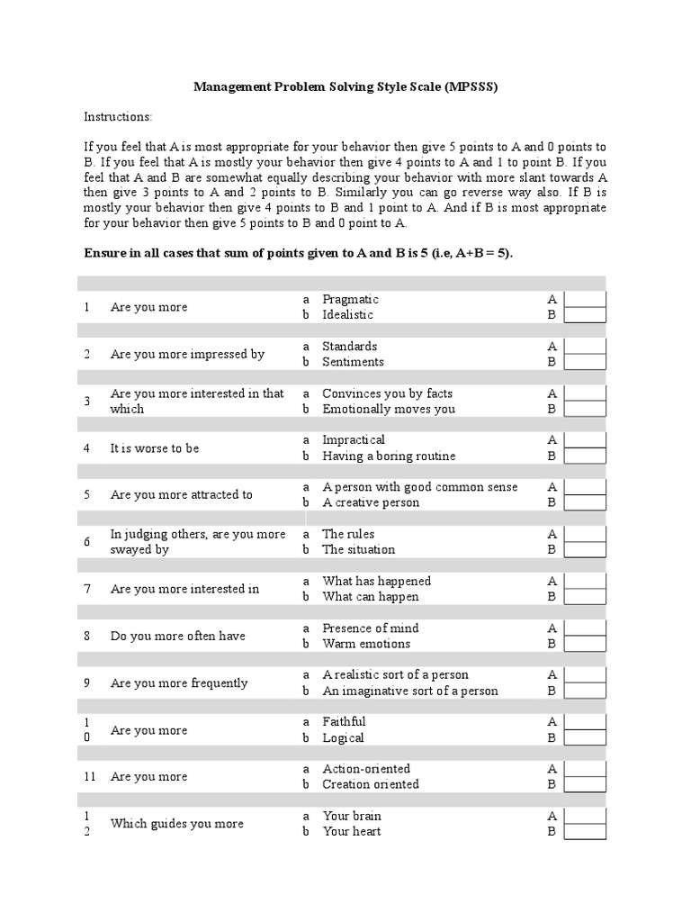 Management Problem Solving Style Scale | PDF | Emotions | Neuroscience